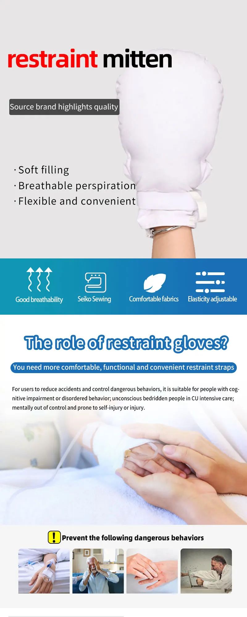 OSKY Hospital Health Care Mitts - Medical Restraint Gloves