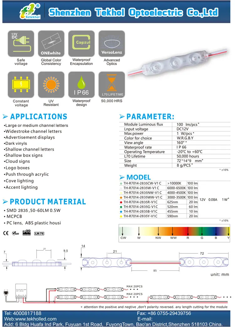 Dc12v Back Lighting Led Injection Module 1.2w 3 Led Light Waterproof ...