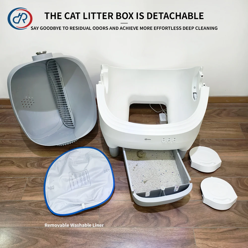 DRH Self Cleaning Litter Box WiFi Connected Auto Sensing Safety Smart ...