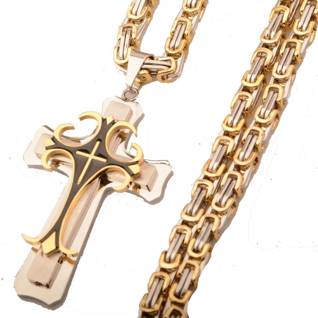 Men's Classic Design Double Cross Pendant Jewelry Stainless Steel 18k ...