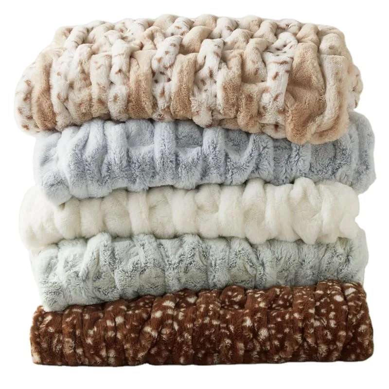 Luxury Super Soft Cozy Fuzzy Mink Blanket Double Side Ruched Rabbit Fur ...