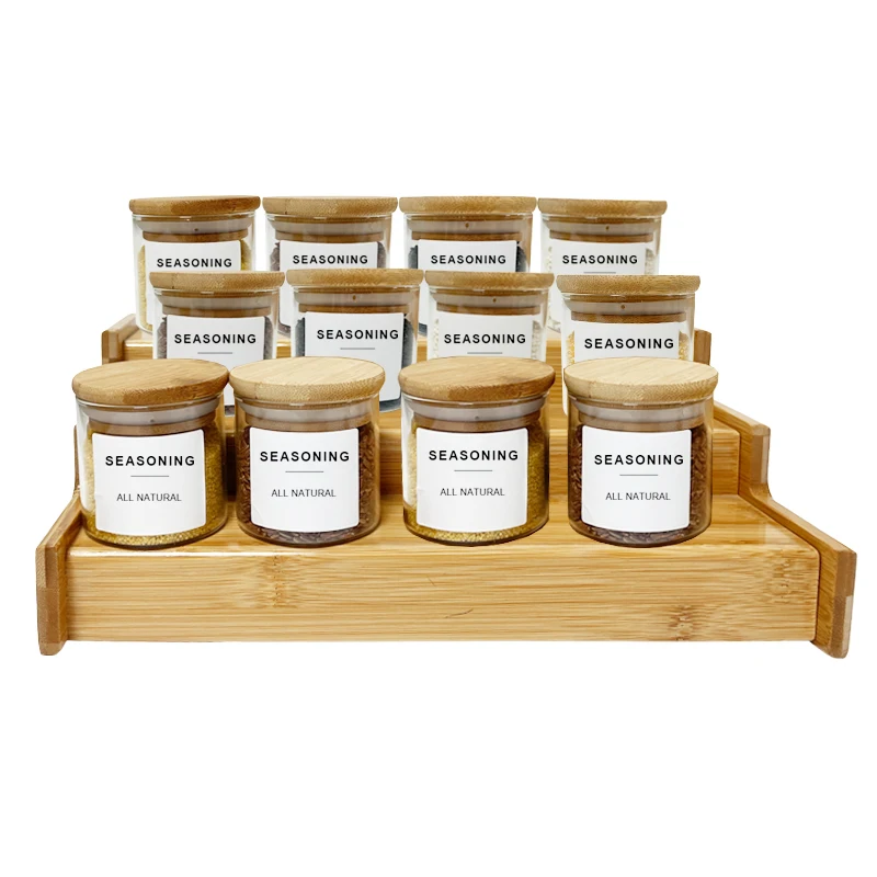 3 Tier Expandable Kitchen Counter Top Acacia Wooden Spice Display Rack ...