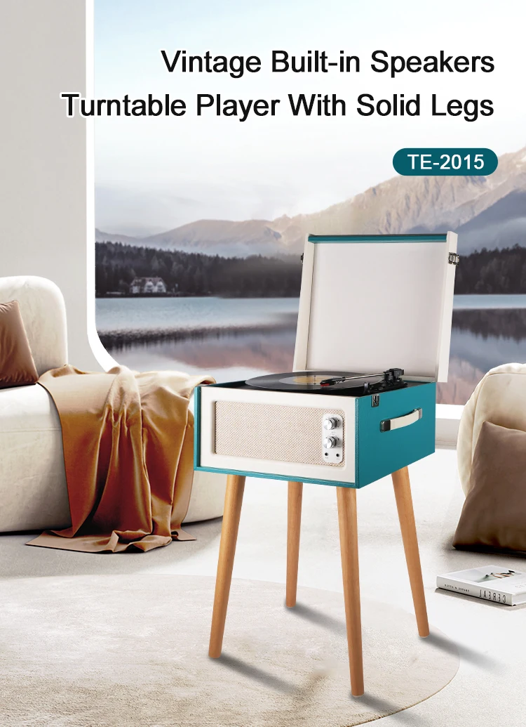 Vinyl Record Player With Solid Legs Vintage Built-in Table Turntable ...