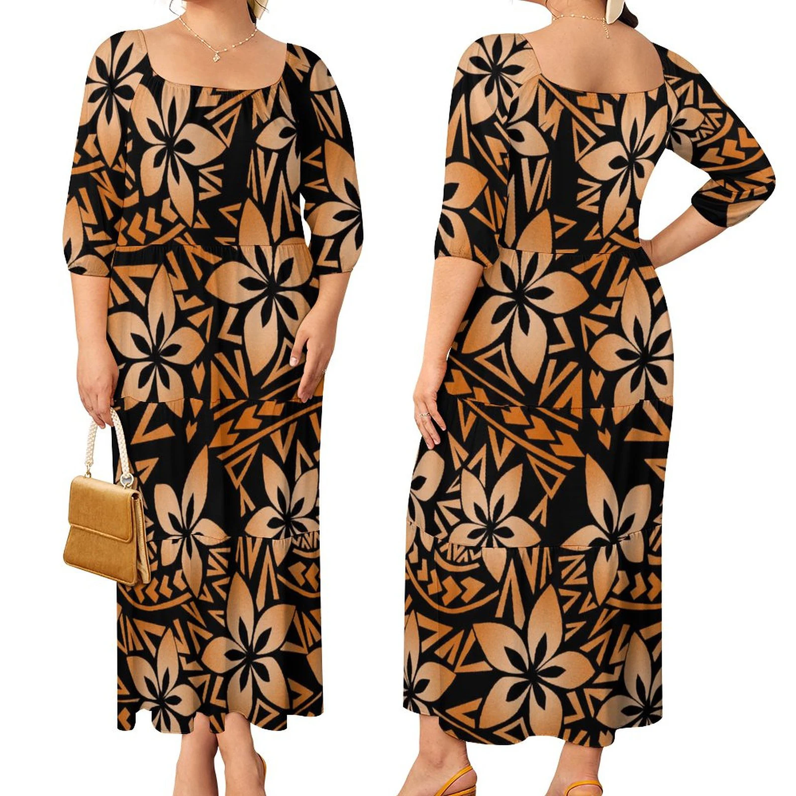 Custom on Demand Plus Size Women Polynesian Clothing Elegant Tiered ...