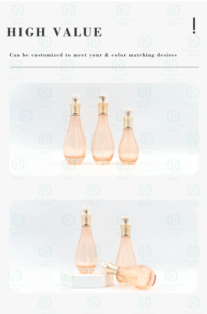 Rose Gold Bowling Shape Glass Bottle Set With Pump Spray Luxury Lotion ...