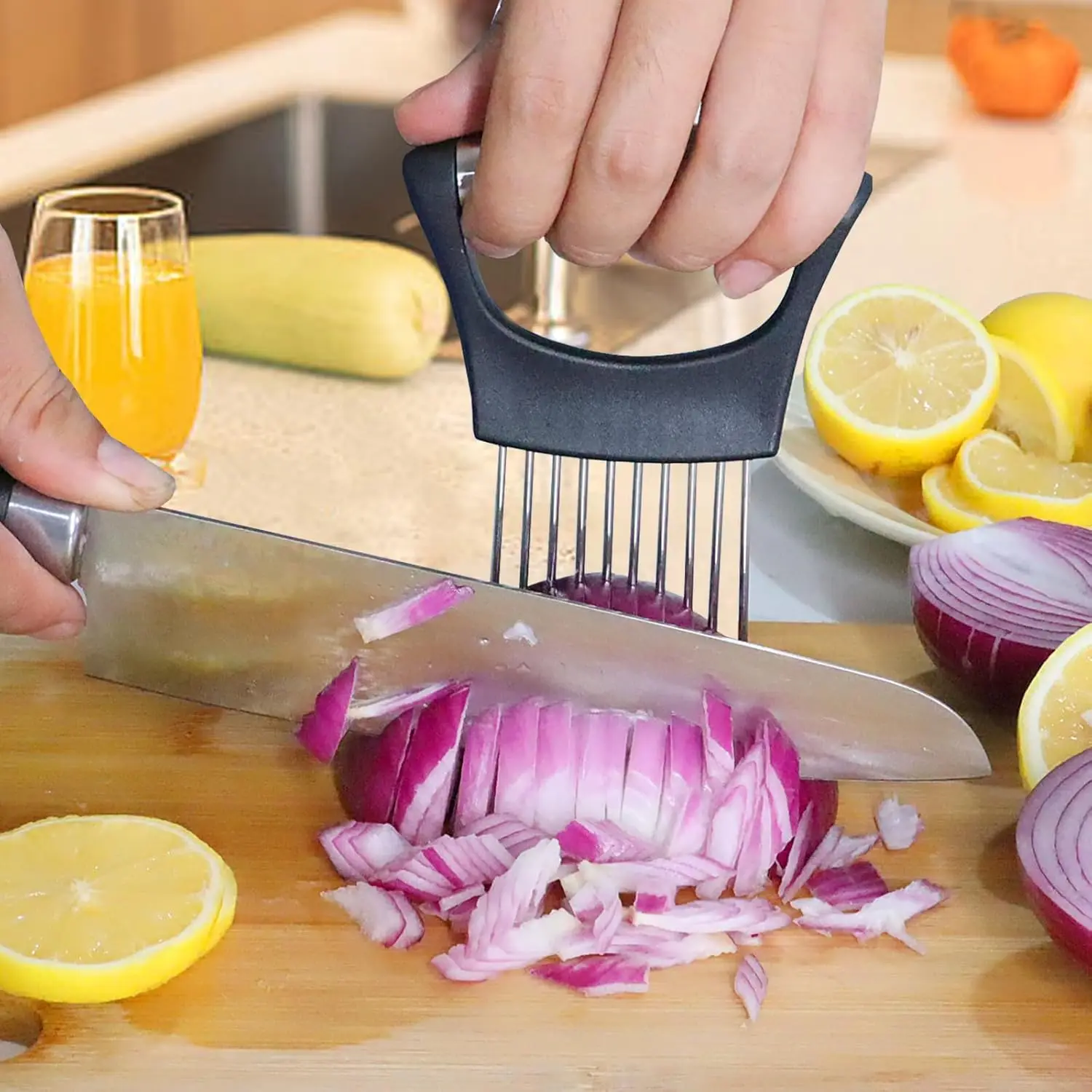 Stainless Steel Kitchen Utensils Onion Holder Slicer Cutter for Slicing ...
