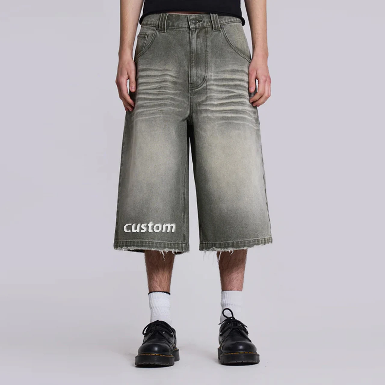 Jorts Y2k manufacturers Bleached Distressed Streetwear Denim Baggy Men ...