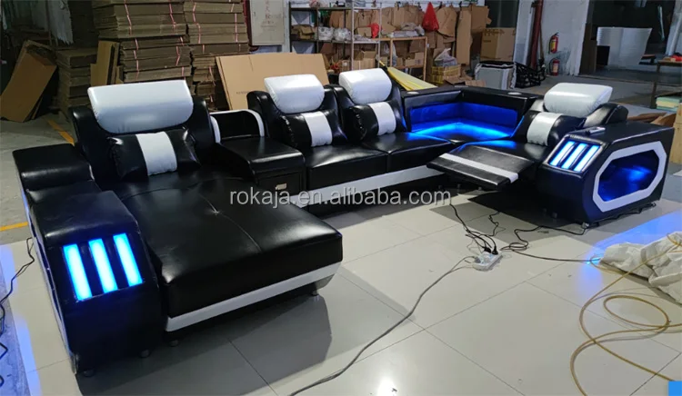 Luxury Living Room Sofa Set - Modern LED Light Sectional