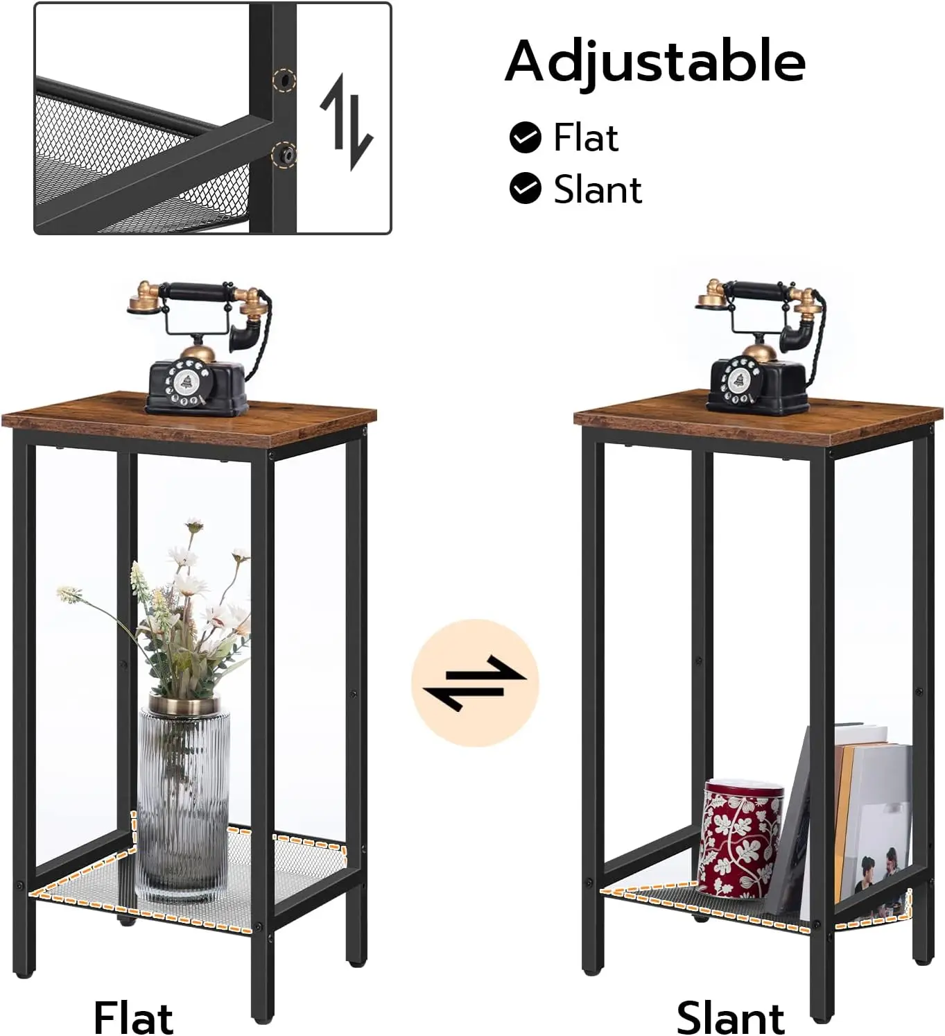 Industrial Entryway Telephone Laptop Tall Side Table With Adjustable ...