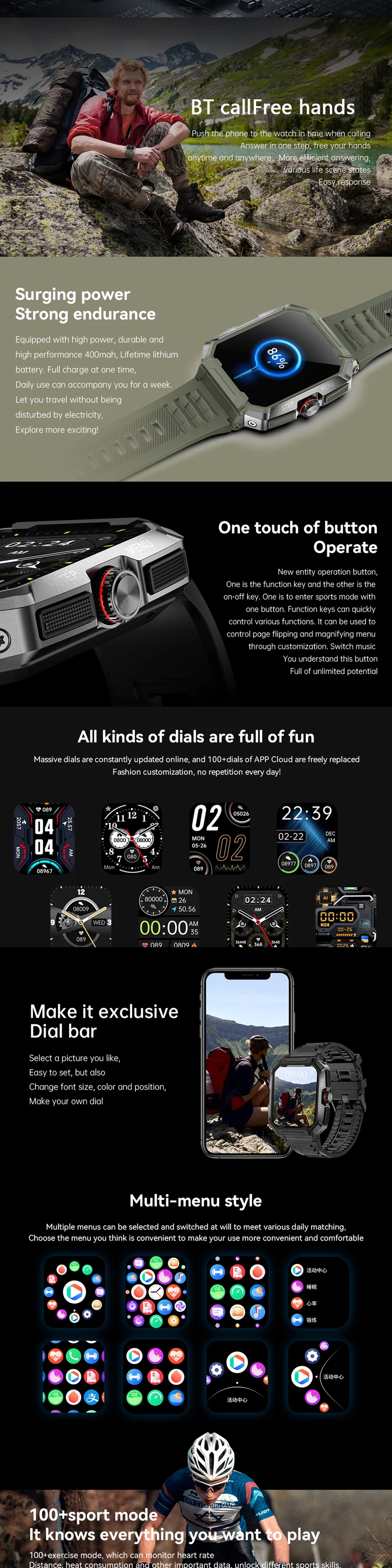 100+ Sports Mode Ak47 Smart Watch With 1.85inches Screen Encoder Bt ...