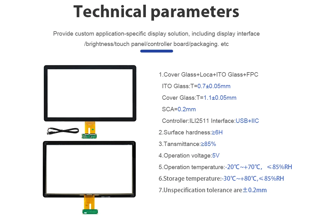 7 Inch Touchscreen RS232 I2C Projected Capacitive PCAP Touch Screen Panel