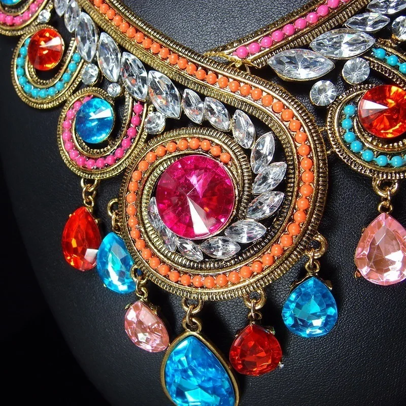SUXUAN Gold Plated Bohemian Exaggerated Big Gemstone Necklace with ...