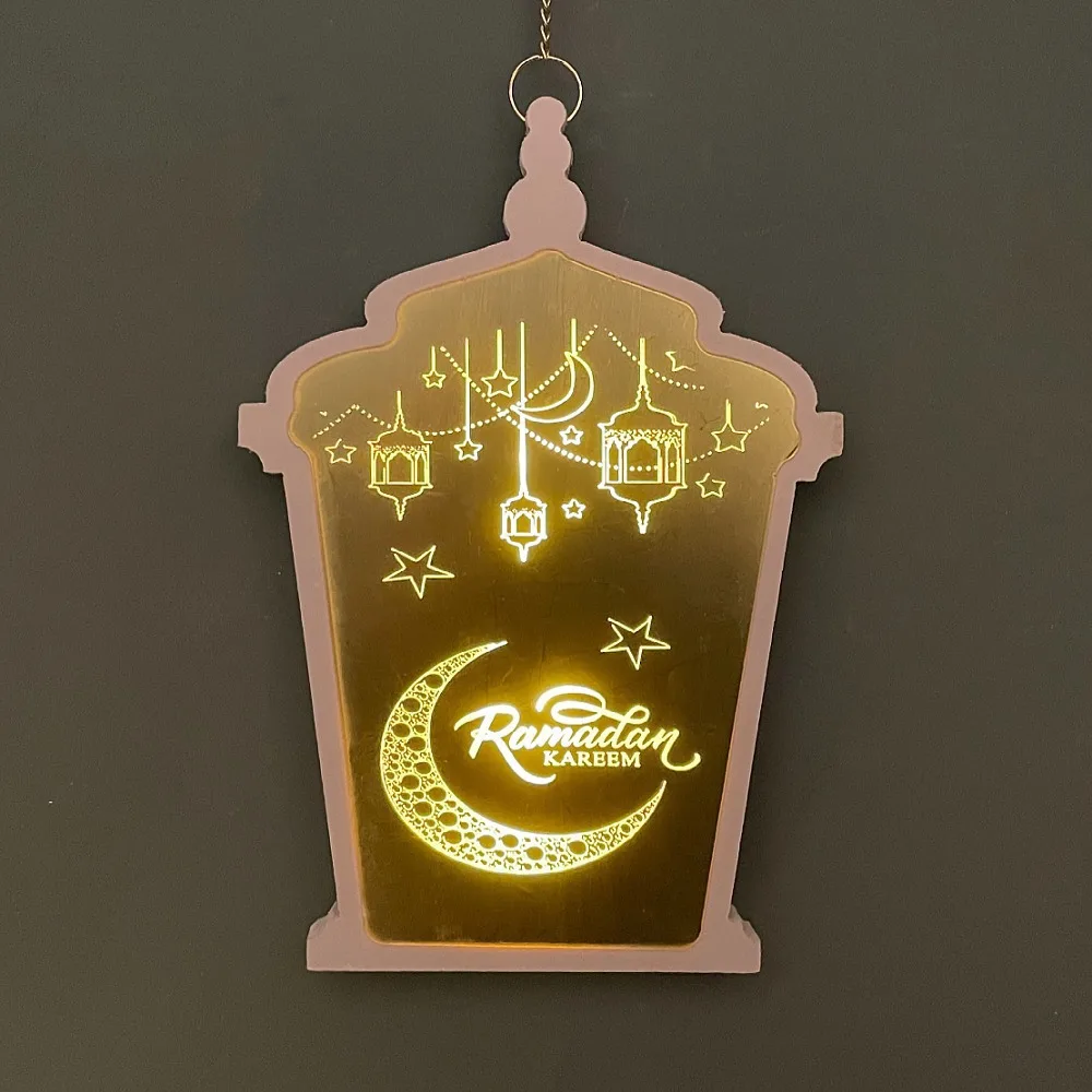 New Creative Ramadan Eid Mubarak Acrylic Golden Led Light Wall Hanging ...