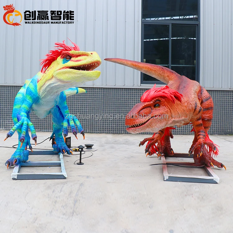 3m Deinonychus Life Size Raptor Dinosaur Statue with Feathers
