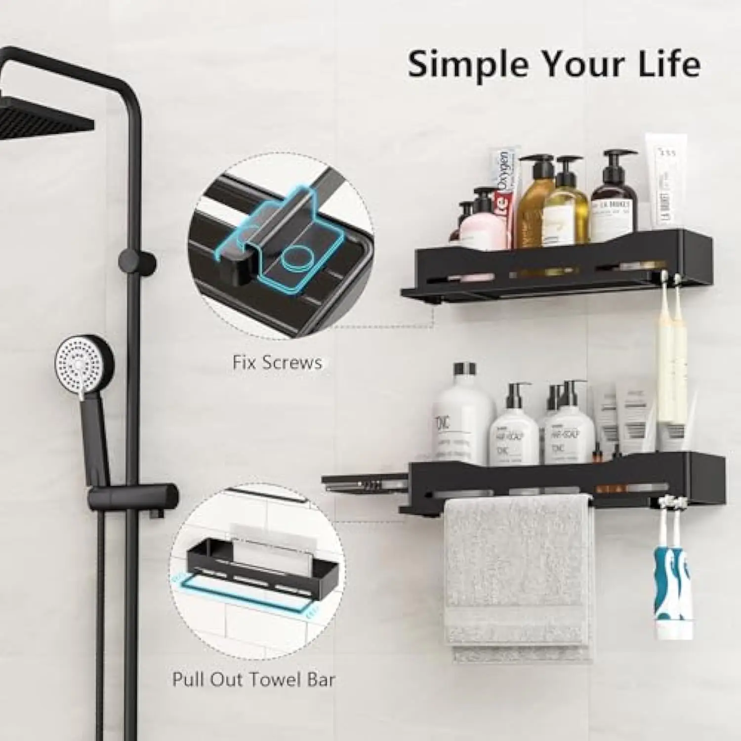 Bathroom Shower Metal Corner Storage Rack Shelf with Adhesive Triangle ...