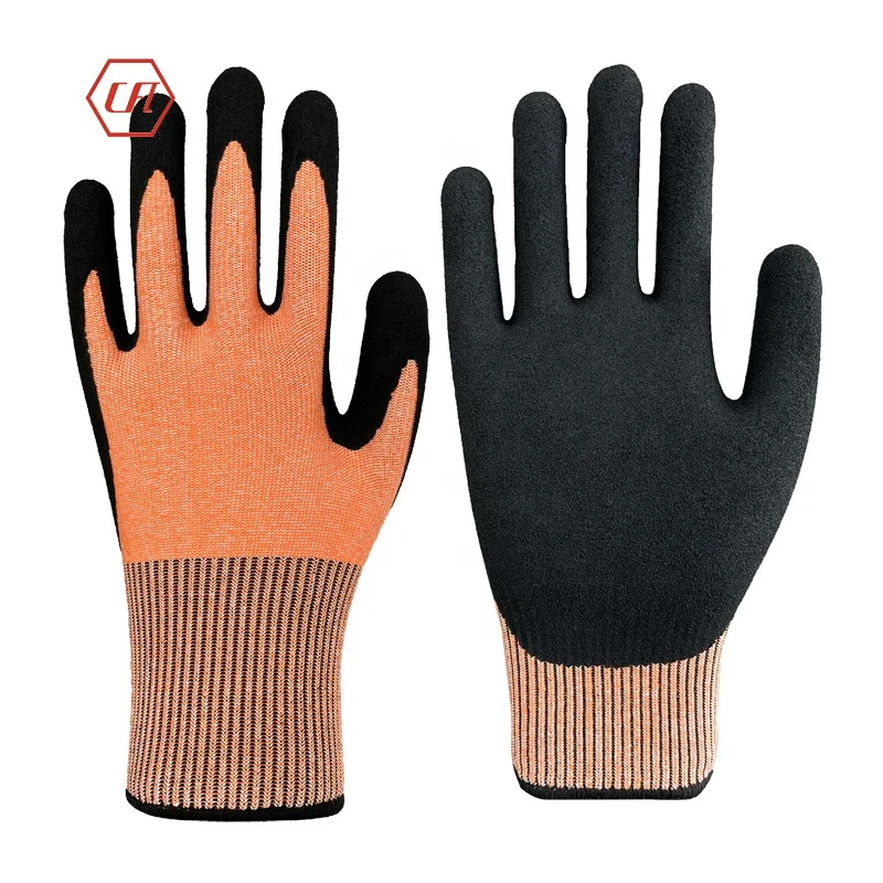 ANSI A4 D Cut Level 13G HPPE Steel Seamless Sandy Nitrile Palm Coated Warehouse Metal Sheet ...