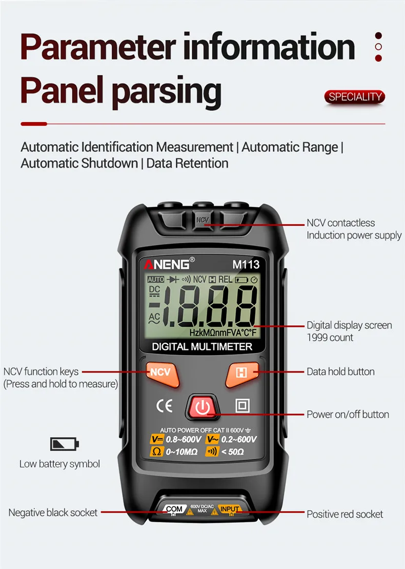 ANENG M113 Digital AC/DC Voltage & Ohm Multimeter | Wholesale