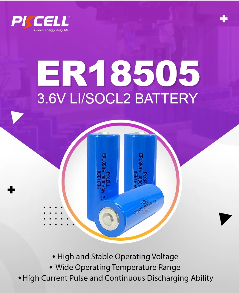 Lisocl2 Er18505 3.6v Er18505 4000mah Er18505m 1s1p Battery Cell Packs ...
