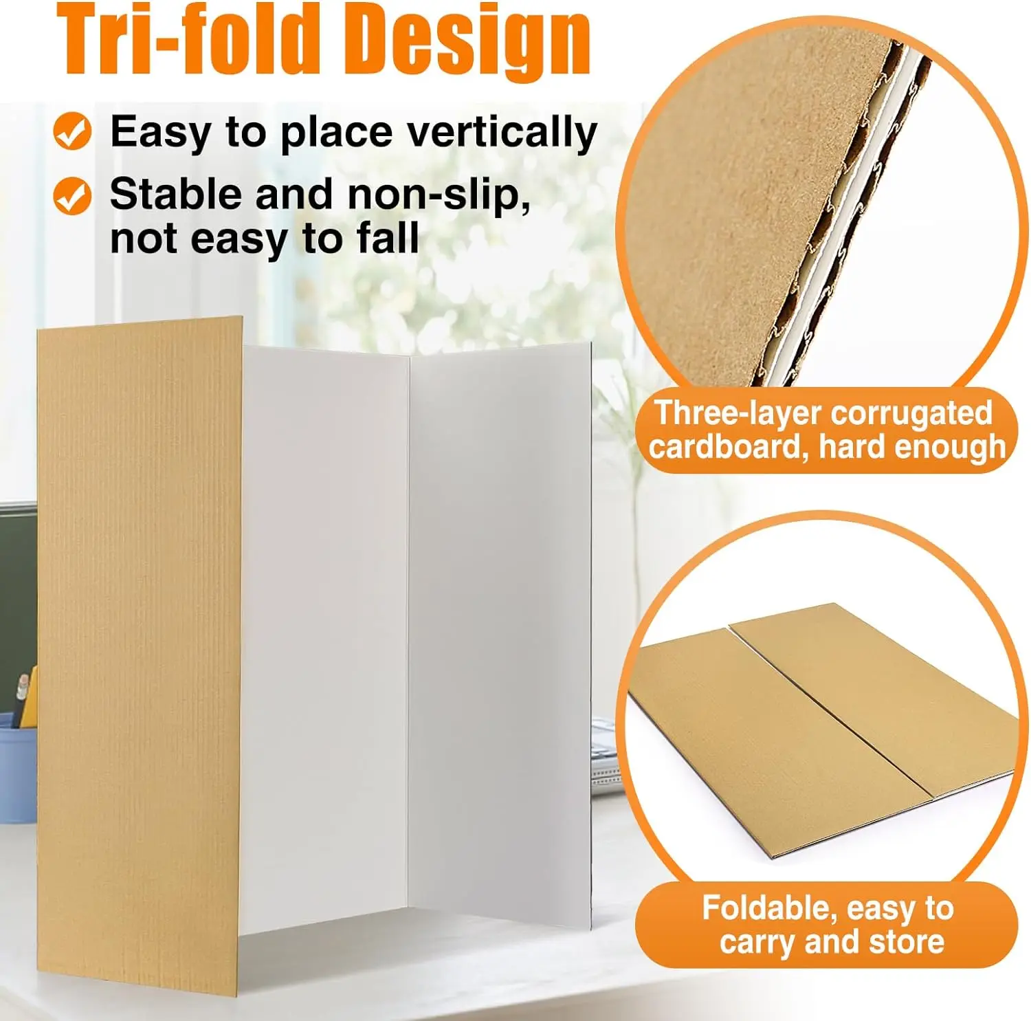 36" X 48" White Tri-Fold Corrugated Poster Board for Science Fair
