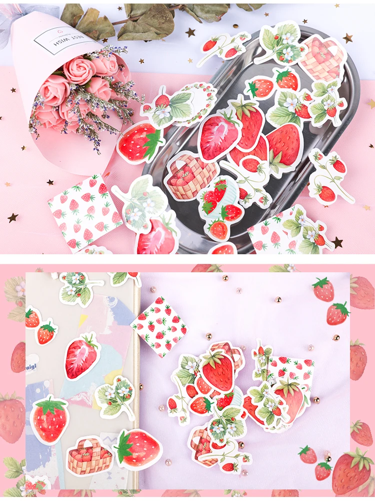 45pcs Box Kawaii Diary Stickers Scrapbooking Strawberry Planner