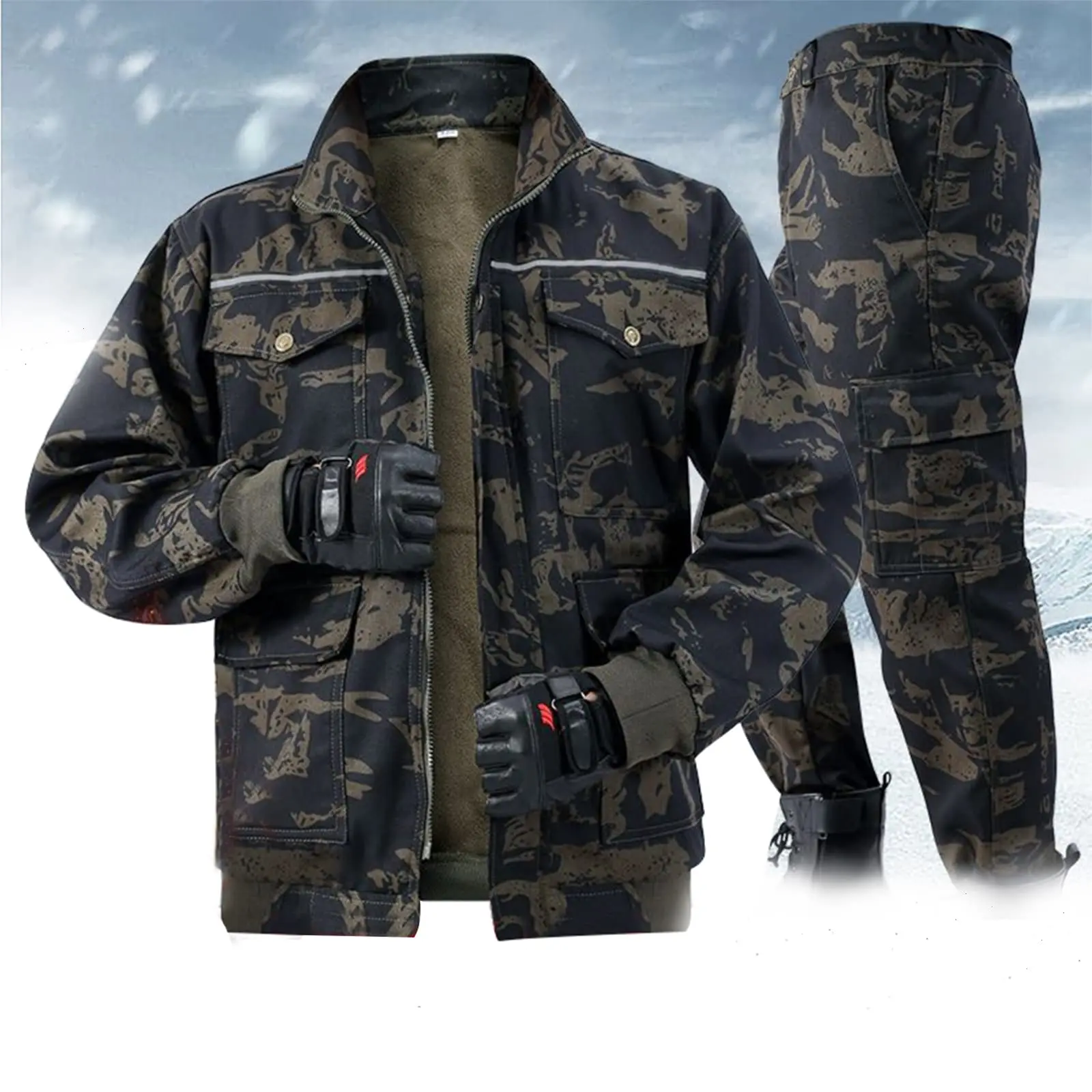 Mens Tactical Uniform Camo Jacket and Pants Set with Luminous Strip ...