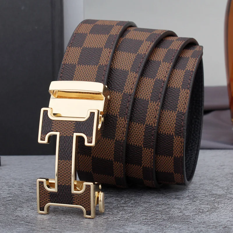 New Luxury Checkered Belts Men Pu Alloy Buckle Black Man H Business ...