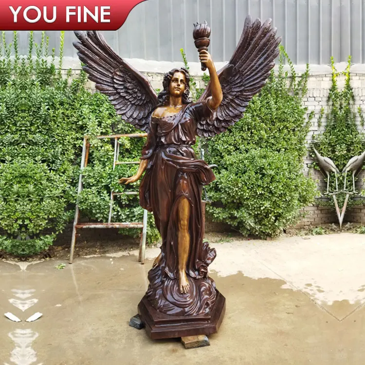 Lifesize Metal Statue - Bronze Angel with Torch Sculpture
