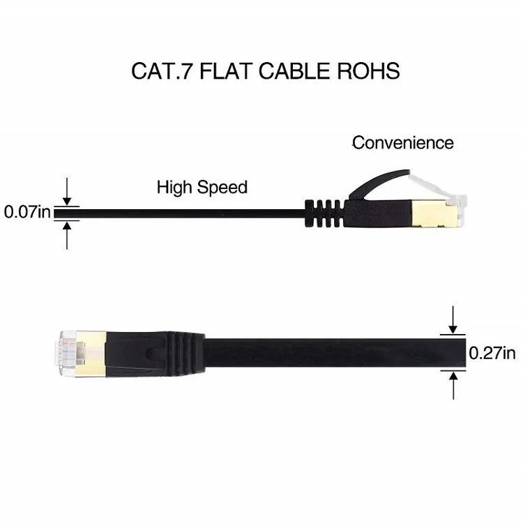 RJ45 32AWG 600MHz Cat7 Flat Patch Cord for Gaming 50ft LAN Network ...