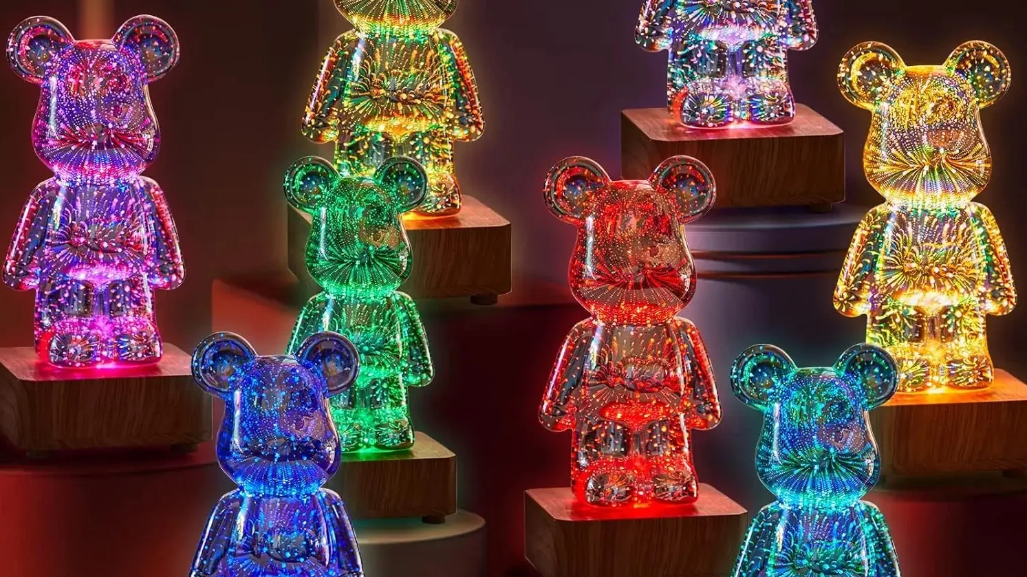 3d Firework Bear Light Bear Decor Room Night Lights,Glass Three ...