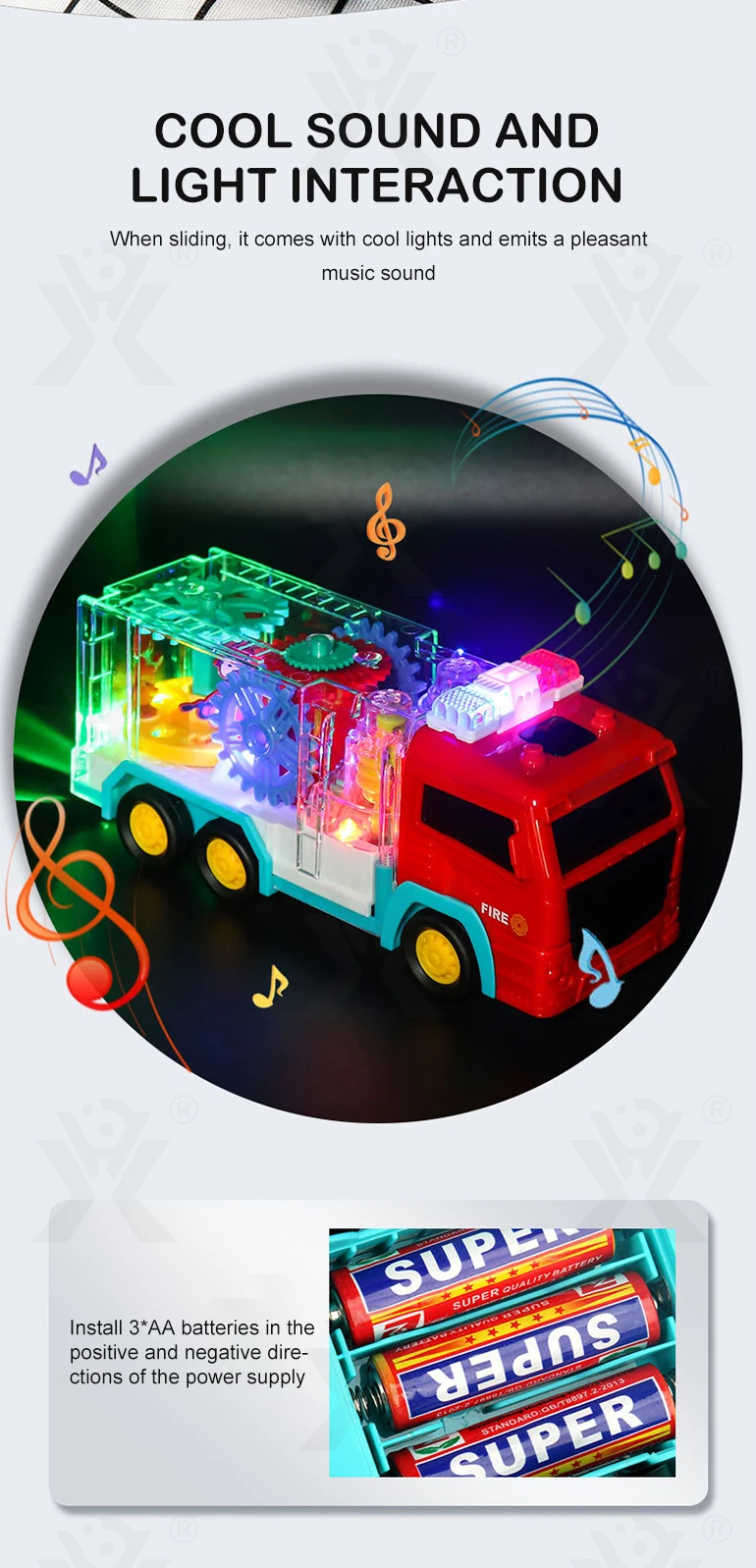 Chengji New Educational Battery Operated Gear Fire Truck Toys