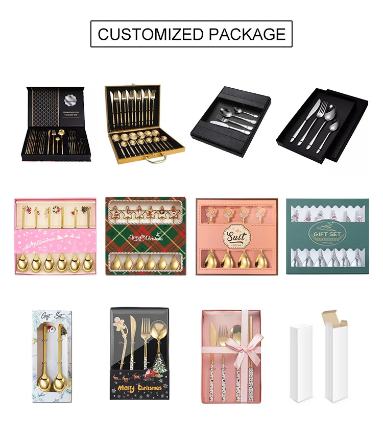 Hanging gift box gold stainless steel flatware spoon fork knife ...