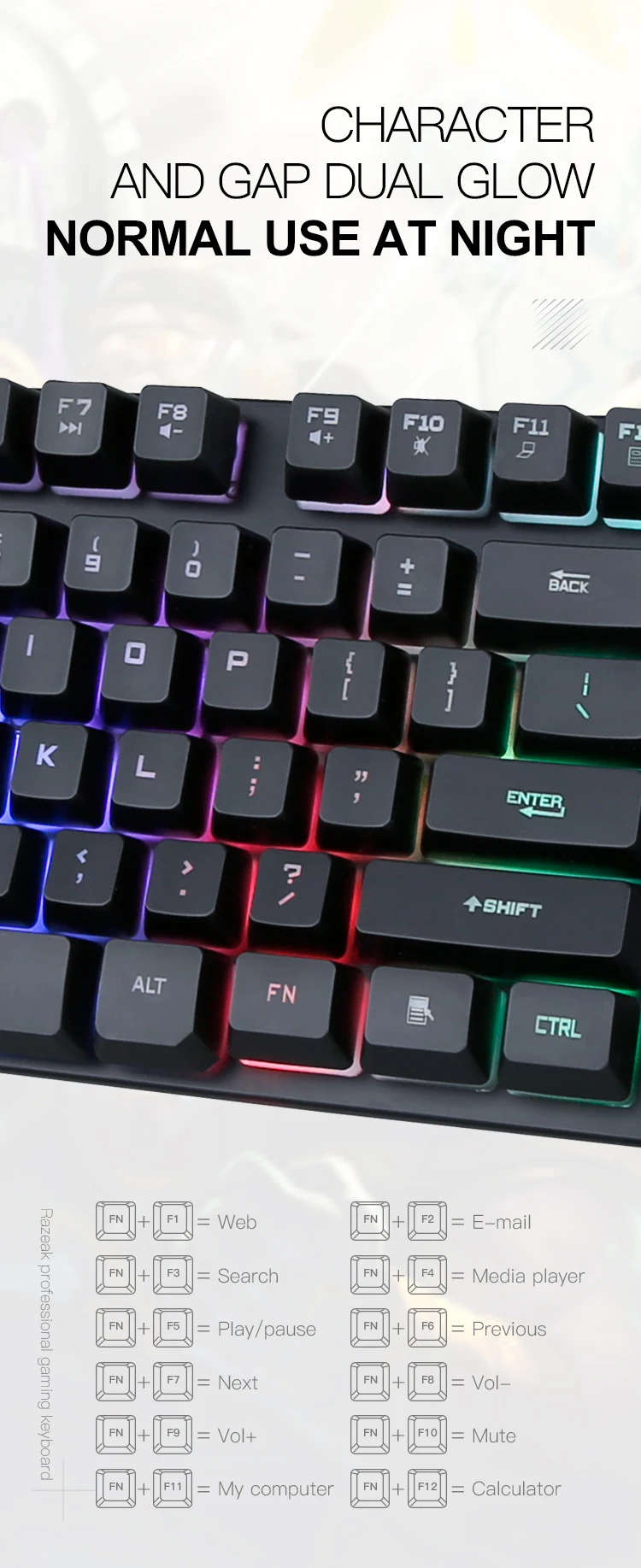 Custom Rainbow Backlit Led Wired Gaming Keyboards For Pc Gamer Computer ...