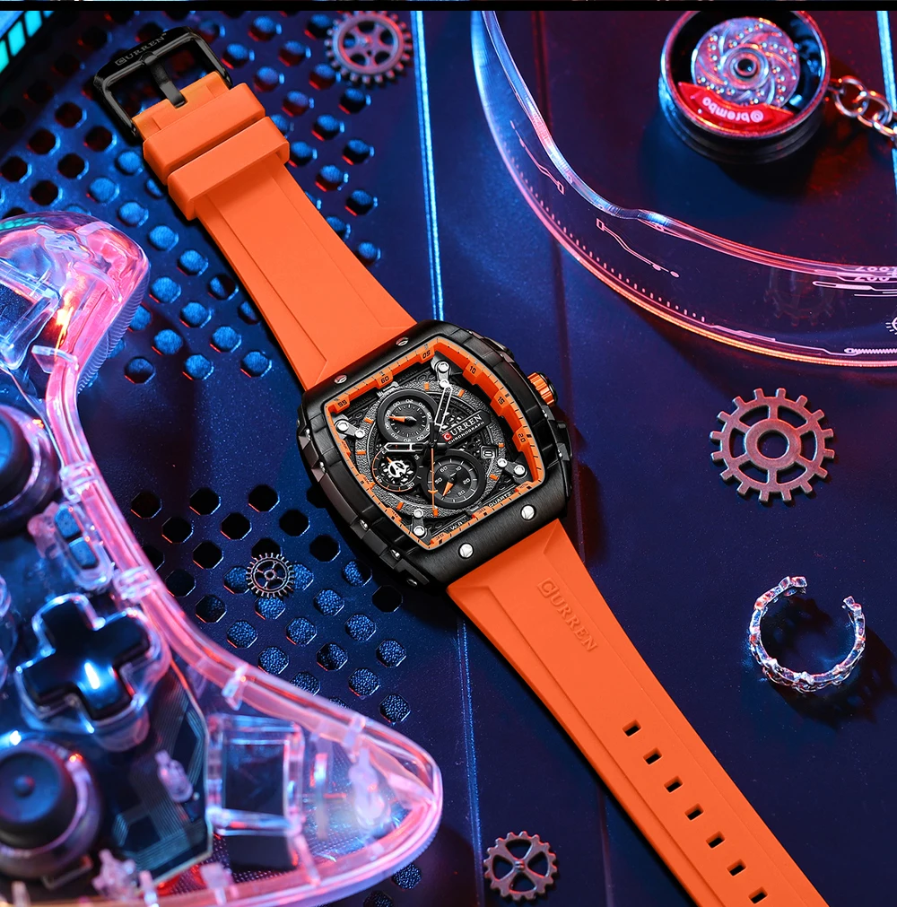 New CURREN 8442 Sports Watch - Square Design Analog Chronograph with ...
