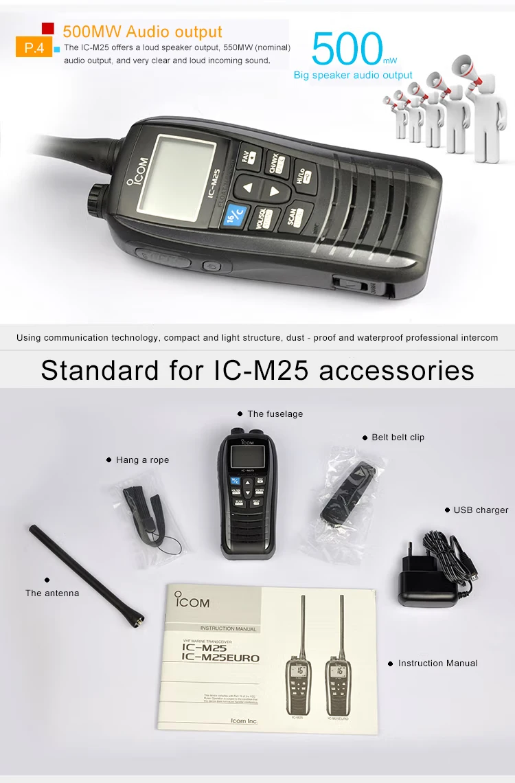 Icm25 Ic-m25 Handheld Transceiver Vhf Emergency Ipx7 Waterproof 5w Long ...