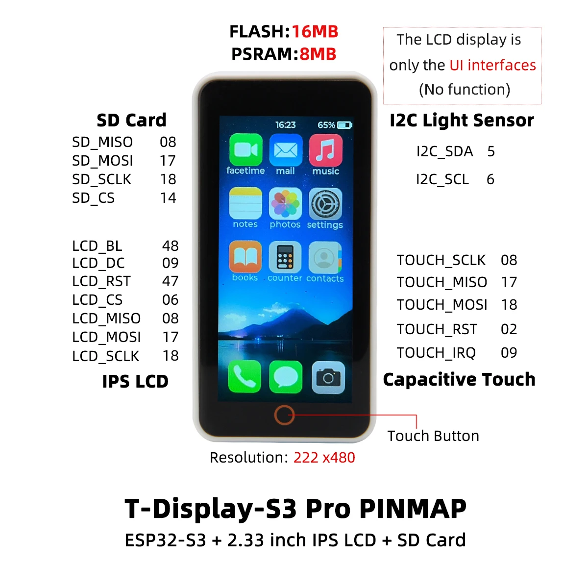 LILYGO T-Display-S3-Pro ESP32-S3 Dev Board with 2.33-Inch Display