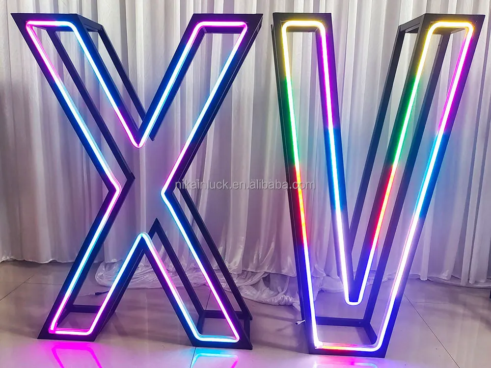 Party Events Backdrop Decoration XV Marquee Lights Letters Black Metal ...