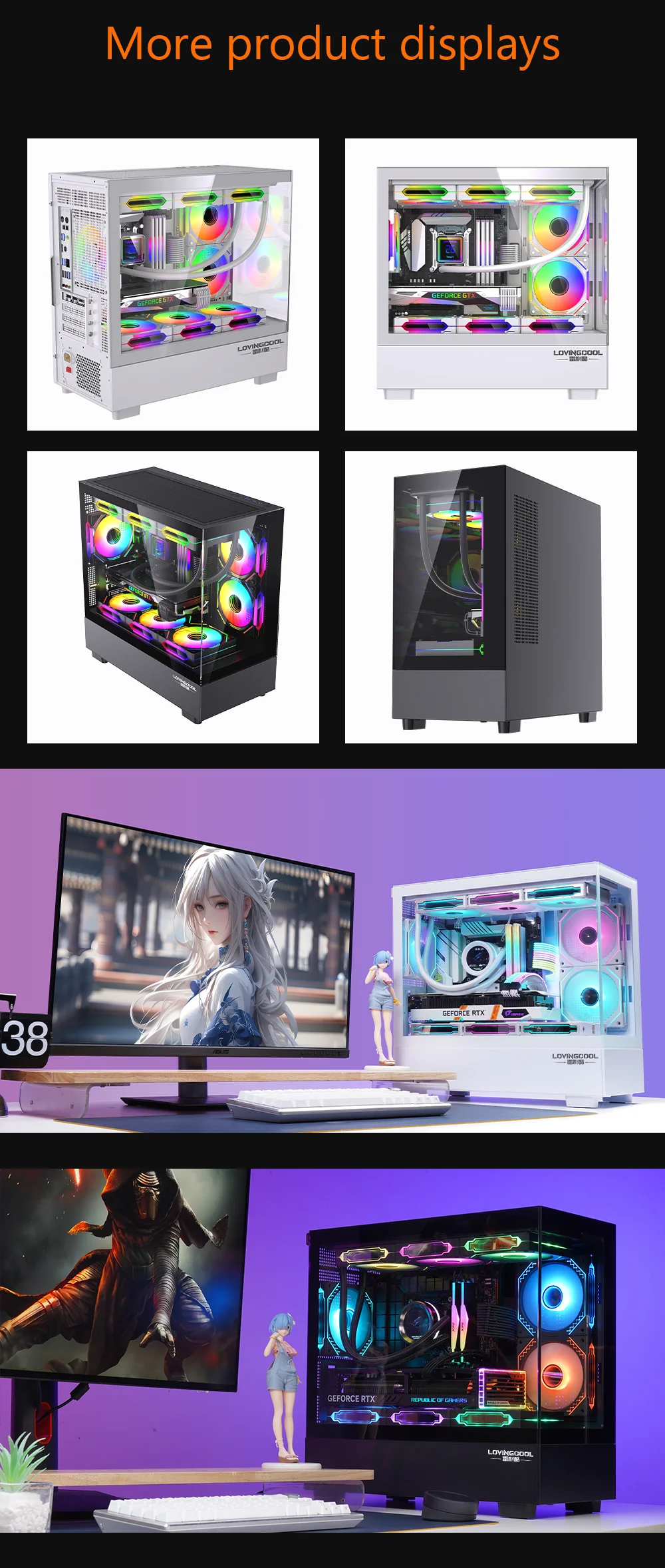 Lovingcool Mid Tower Gaming PC Case - White & RGB Fans