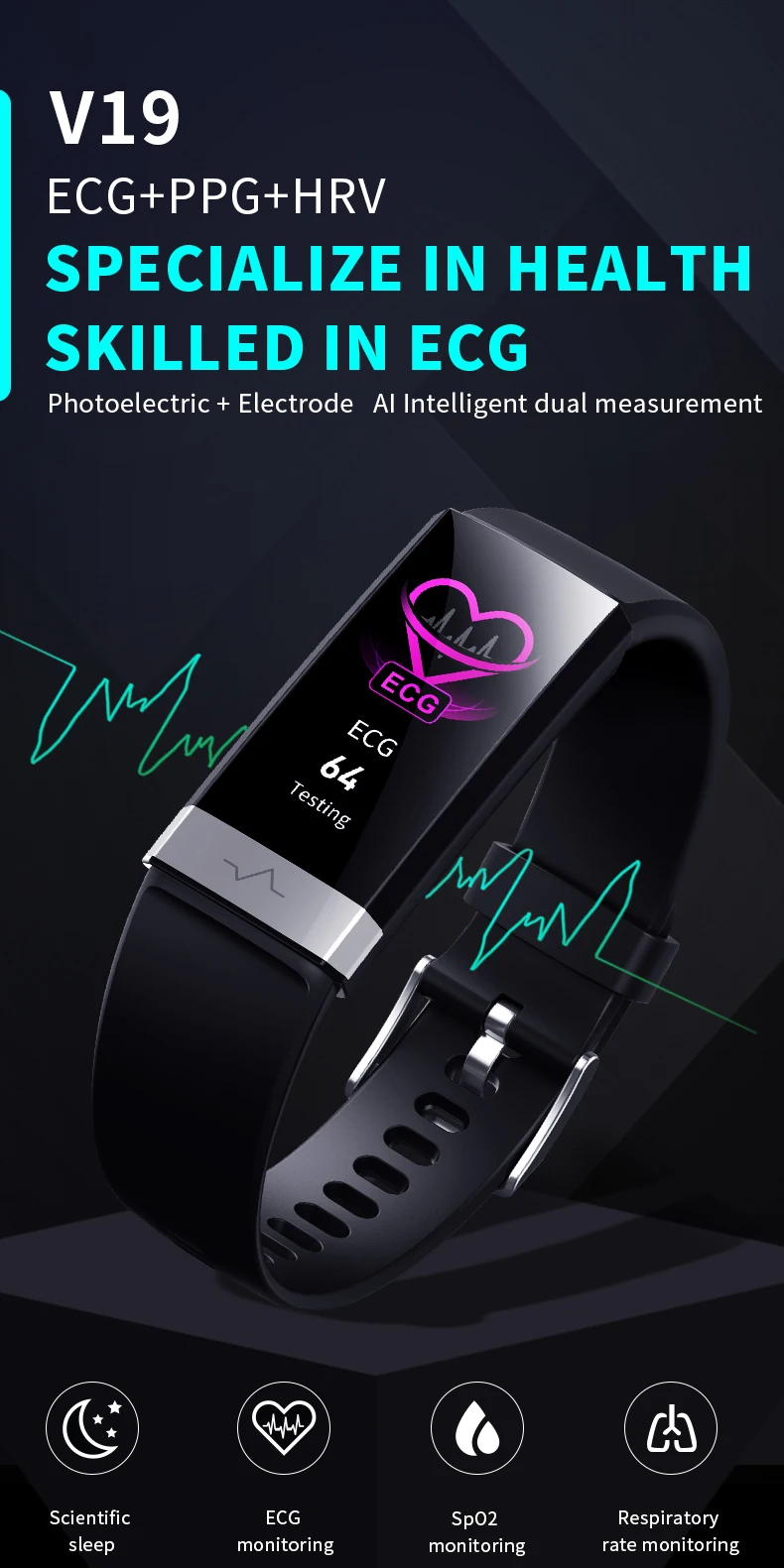 New Design V19 Ecg+ppg Medical Smart Watch Band With Heart Rate And ...