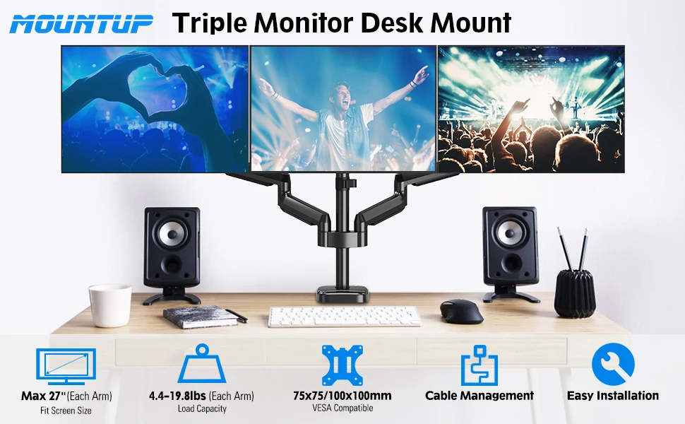 Mountup 3 Monitor Arm Triple Full Motion Monitor Mount For 13-27 Inches Screen - Buy 27 Inches ...
