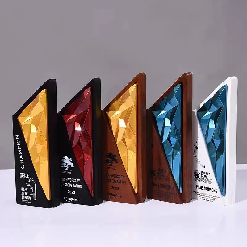 Personalized Wooden Trophy Awards with Rainbow Triangle Crystal MH ...