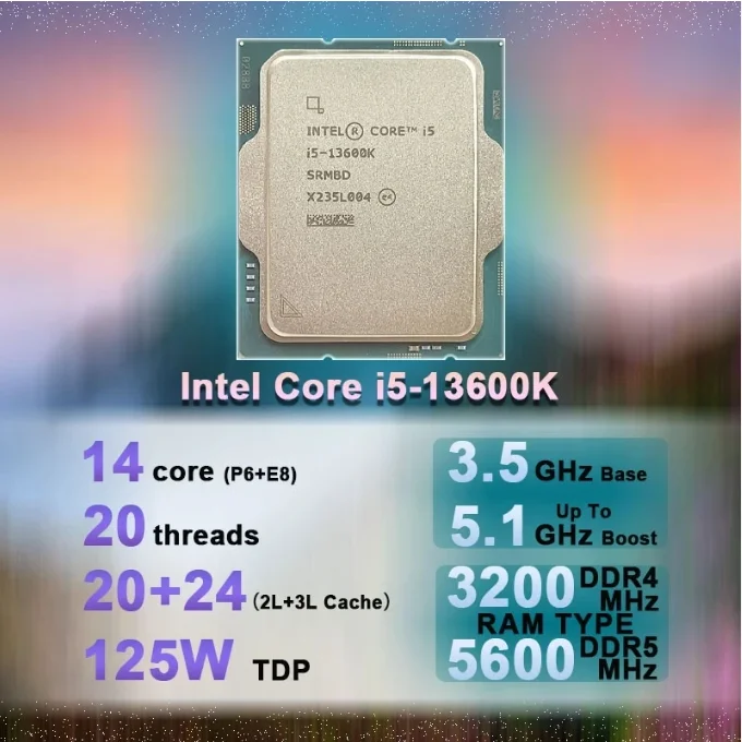 Intel I5 13600K CPU - 14 Cores, 20MB L2 Cache, 24MB L3 Cache
