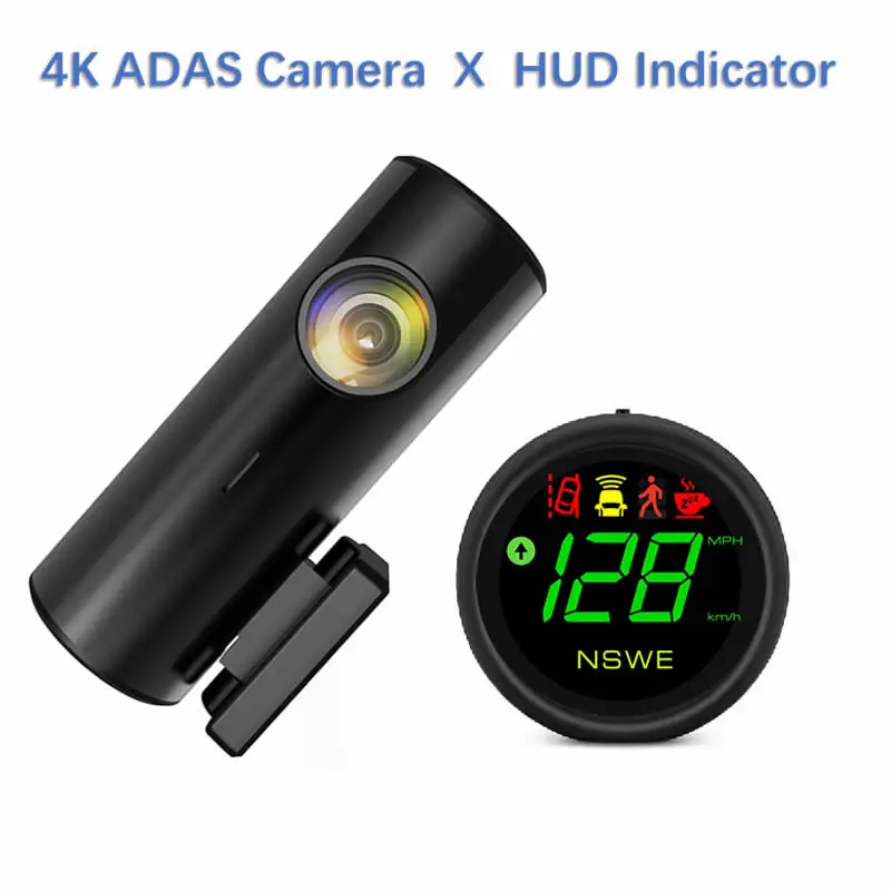 Front Car Start Alarm ADAS Dual Lens 4K Car Camera Dashcam with HUD ...