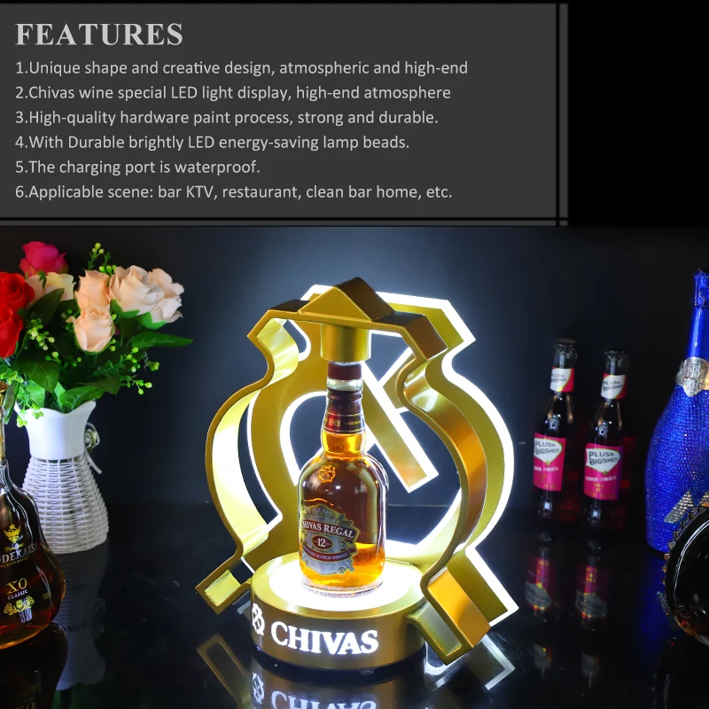 Hot Sale Bar Custom Champagne Whisky Bottle Glorifiers Led Light Base ...