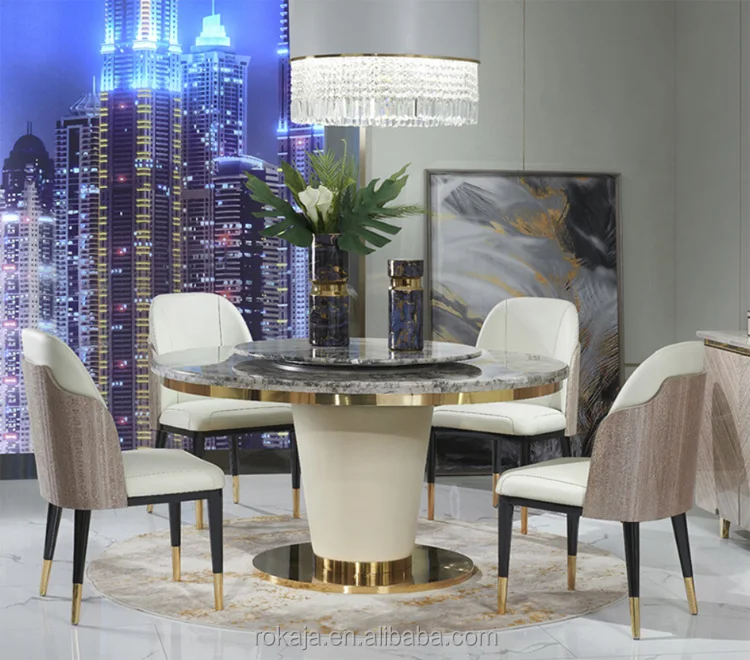 Modern Luxury Round Dining Table With Rotating Centre 6 8 Seater Dining ...