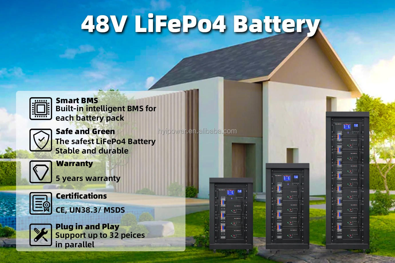 48V100AH Lifepo4 Lithium Ion Home Solar Battery Lithium Battery Pack ...
