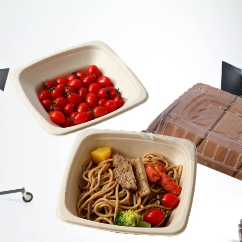White Disposable Paper Bowl 750ml Capacity Square Plate Dish Packaging ...