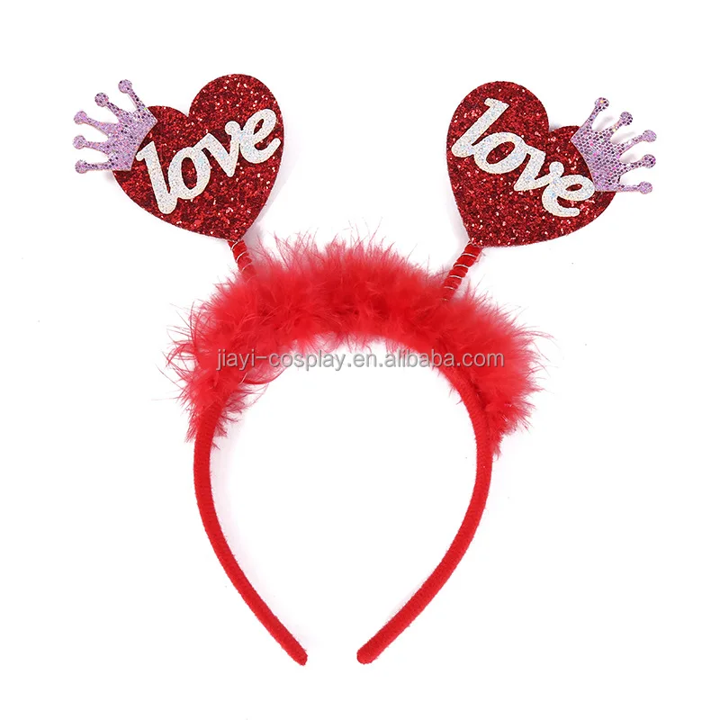 Valentine Headband Glitter Heart Hair Band Red Love Sequin Valentine's ...
