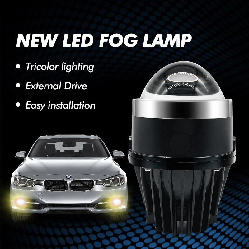 Universal Use 3 Colors Led Fog Lamps Projector Lens White/yellow Light ...