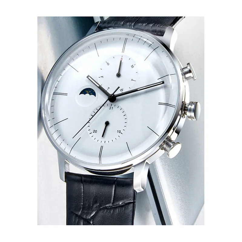 Custom Stainless Steel Case Double Calendar Moon Phase Men's Business ...