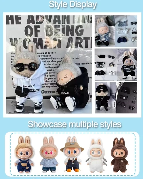 1st 2nd & 3rd Generation Labubu 17cm Plush Toy with Cool Sesame Only ...